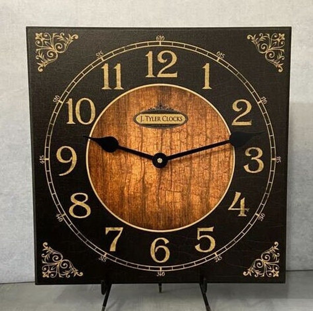 Black & Wood Square Wall Clock, 5 Sizes to Choose, Made in USA ...