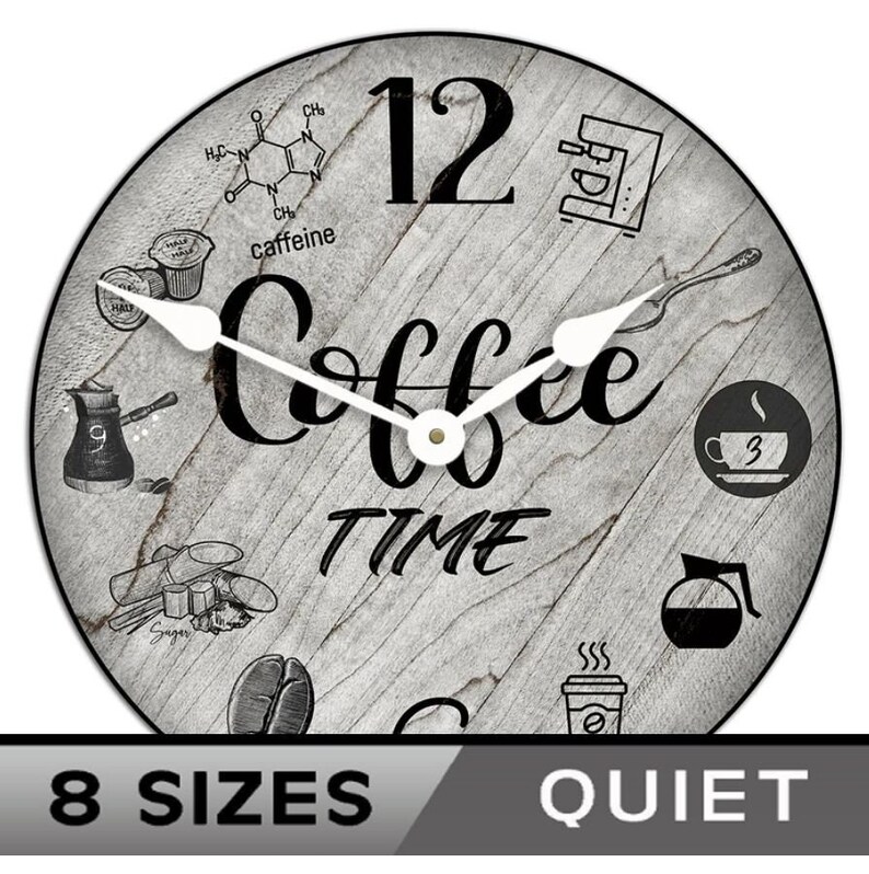 Coffee Time Wall Clock, 8 Sizes!!, EXTRA Quiet Mechanism, Lifetime ...