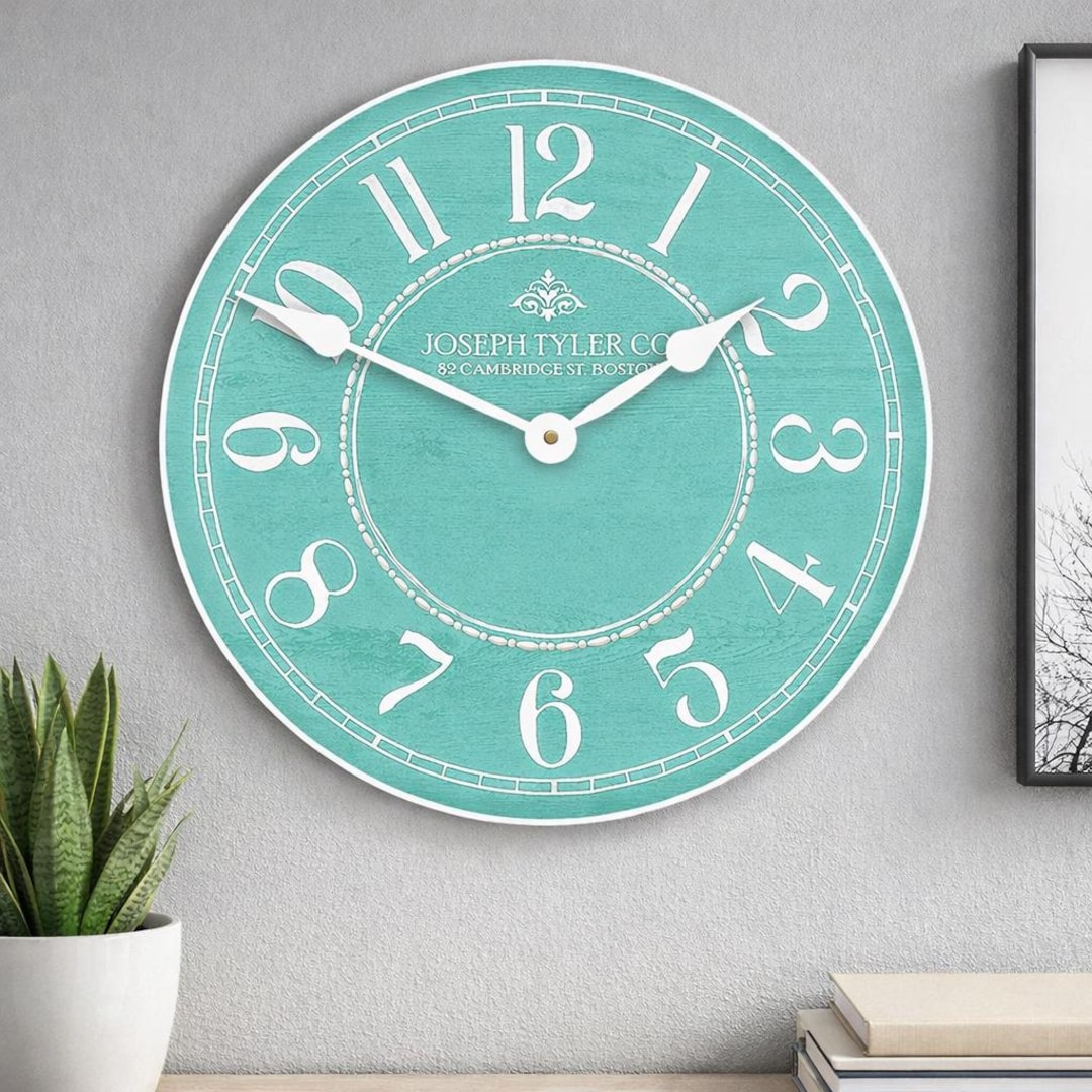 Aqua & White Wall Clock, 8 Sizes to Choose, Made in USA, Lifetime ...