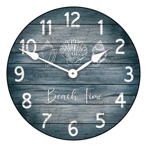 Beach Time Wall Clock Choose Blue or Gray Many Sizes SILENT - Etsy