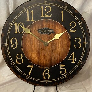 Rustic Black & Wood Wall Clock, 8 Sizes, EXTRA Quiet Mechanism ...