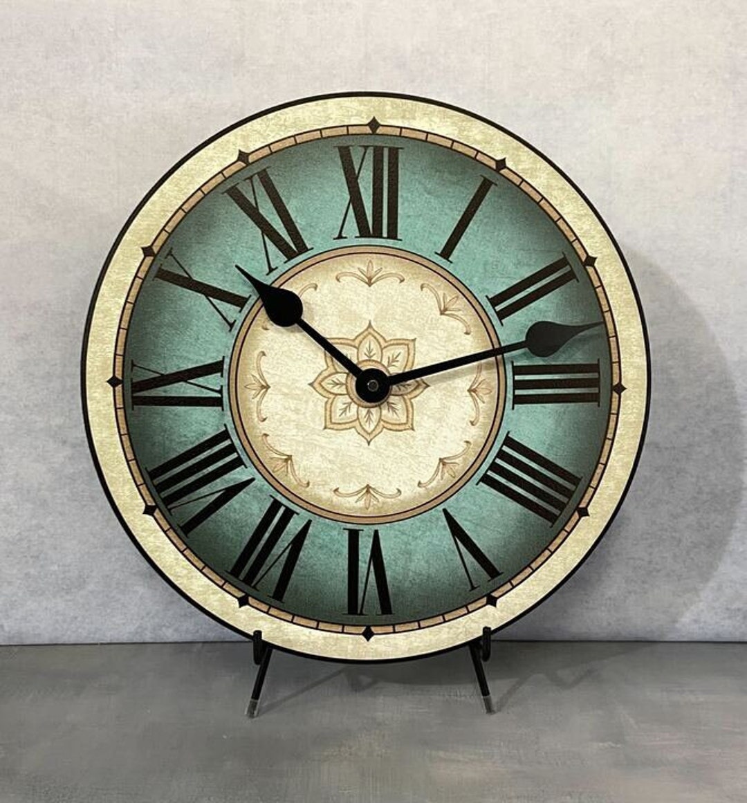 Charlotte Teal & Tan Wall Clock, 8 Sizes, Lifetime Warranty, Quiet, Non ...
