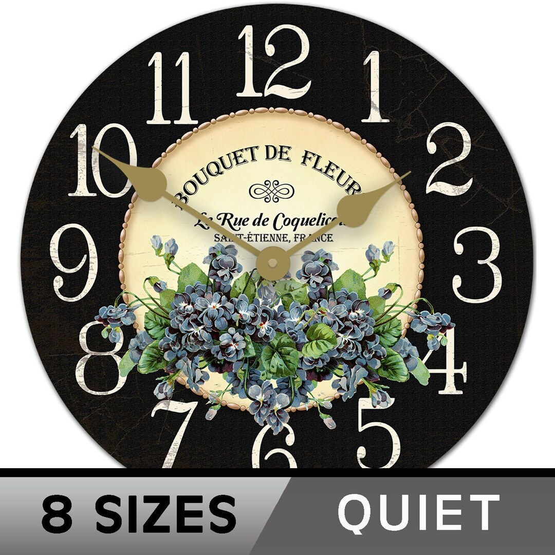 Violets Clock, 8 Sizes, EXTRA Quiet Mechanism, Lifetime Warranty ...
