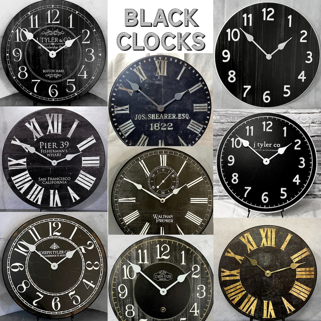 9 BLACK Clock Styles, 8 Sizes!!, EXTRA Quiet Mechanism, Lifetime ...