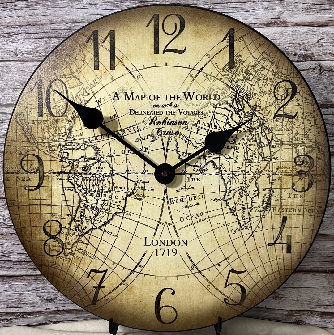 Robinson Cruso Map Wall Clock, 8 Sizes to Choose, Made in USA, Lifetime ...