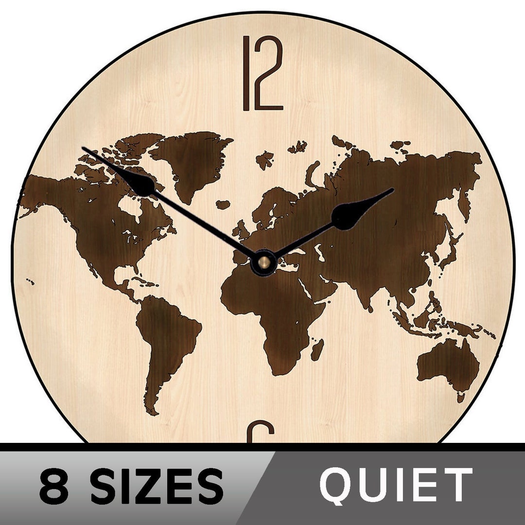Birch Grain World Map Clock Large Wall Clock Choose From 9 - Etsy