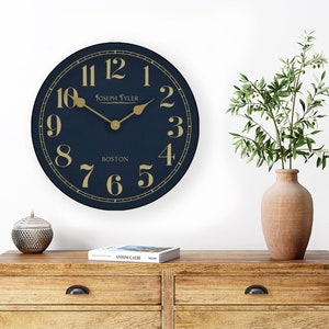 Navy & Gold Wall Clock, 8 Sizes, Large Wall Clock, Extra QUIET ...