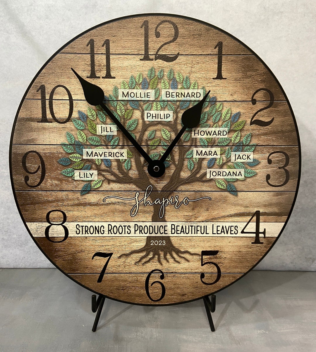 Personalized Wood Family Tree Clock, 8 Sizes, EXTRA Quiet Mechanism ...