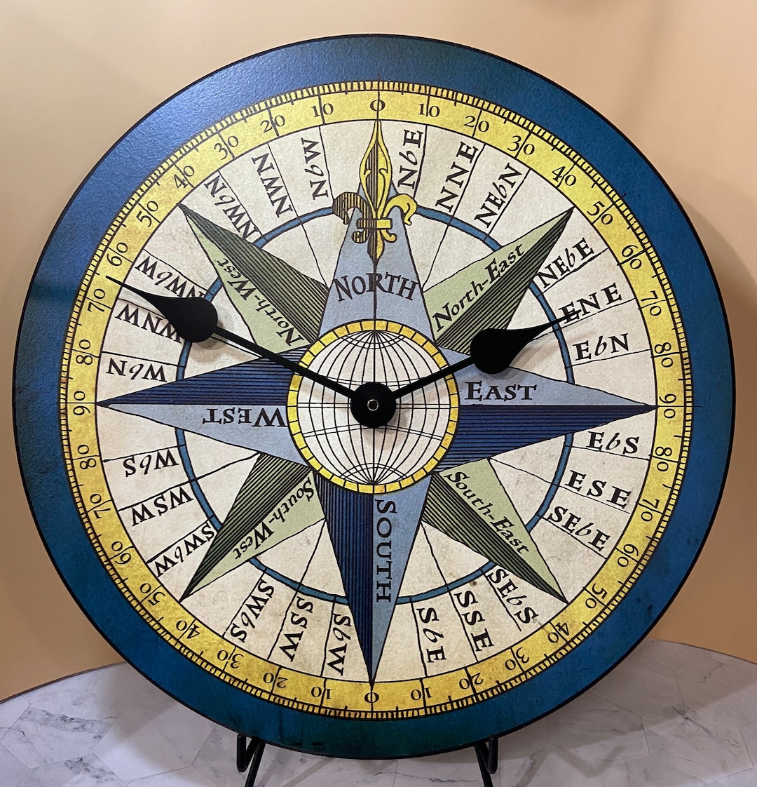 Compass Wall Clock Comes in 8 Sizes Extra Quiet Lifetime - Etsy