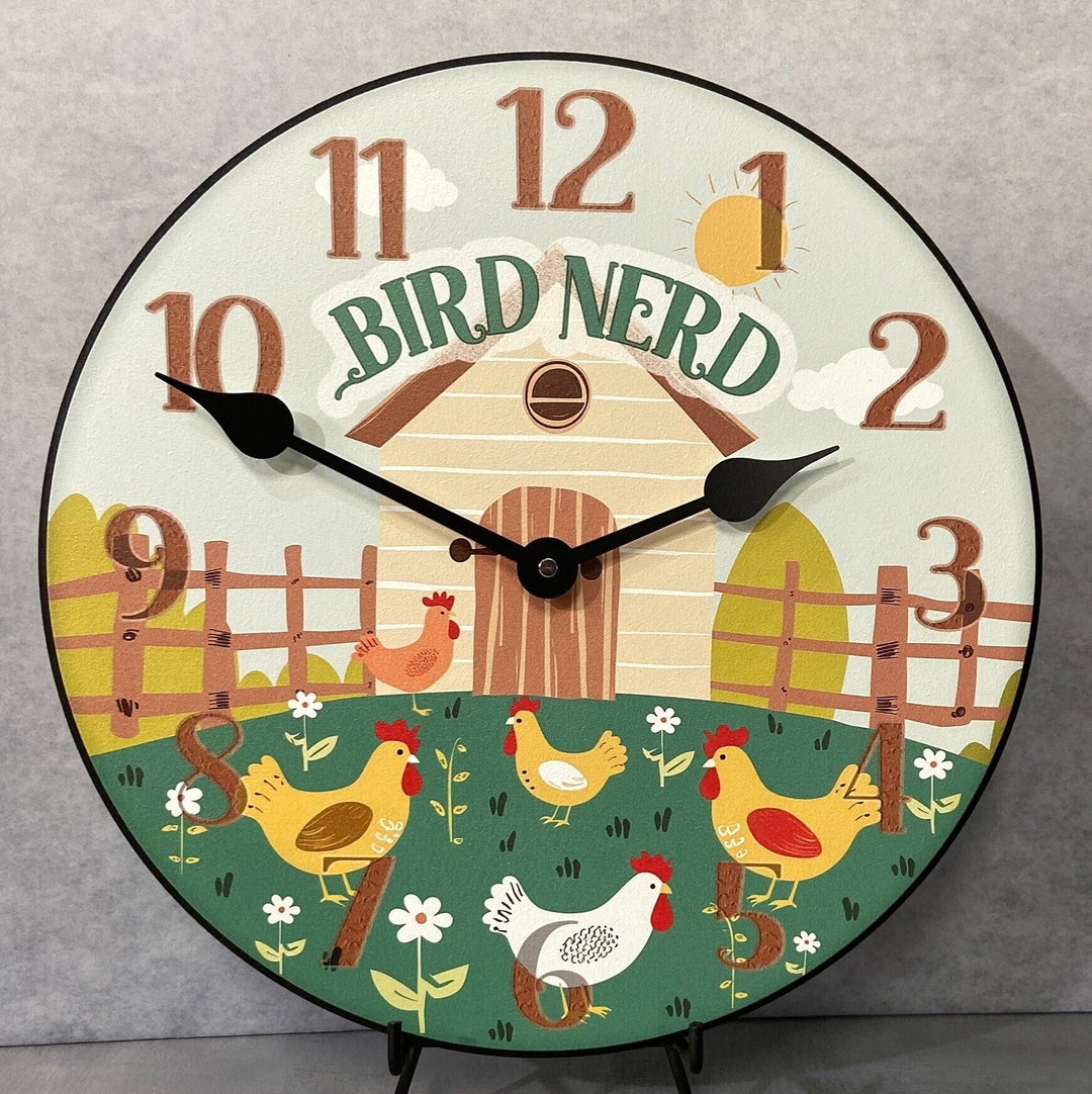 Bird Nerd Chicken Wall Clock, 8 Sizes to Choose, Made in USA, Lifetime ...