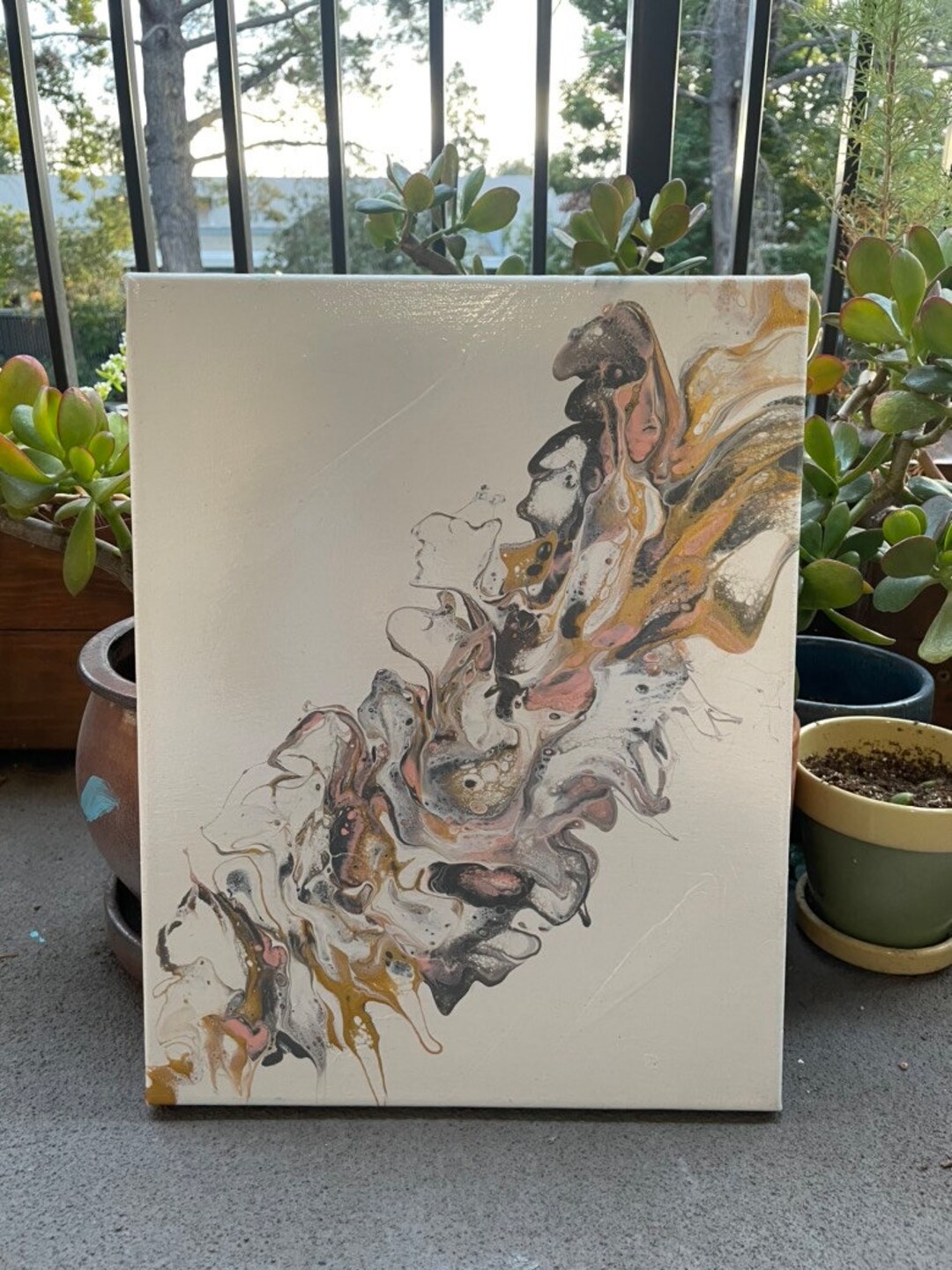 Canvas Paint Pour 14x10 Pink, Gold and Grey - Etsy