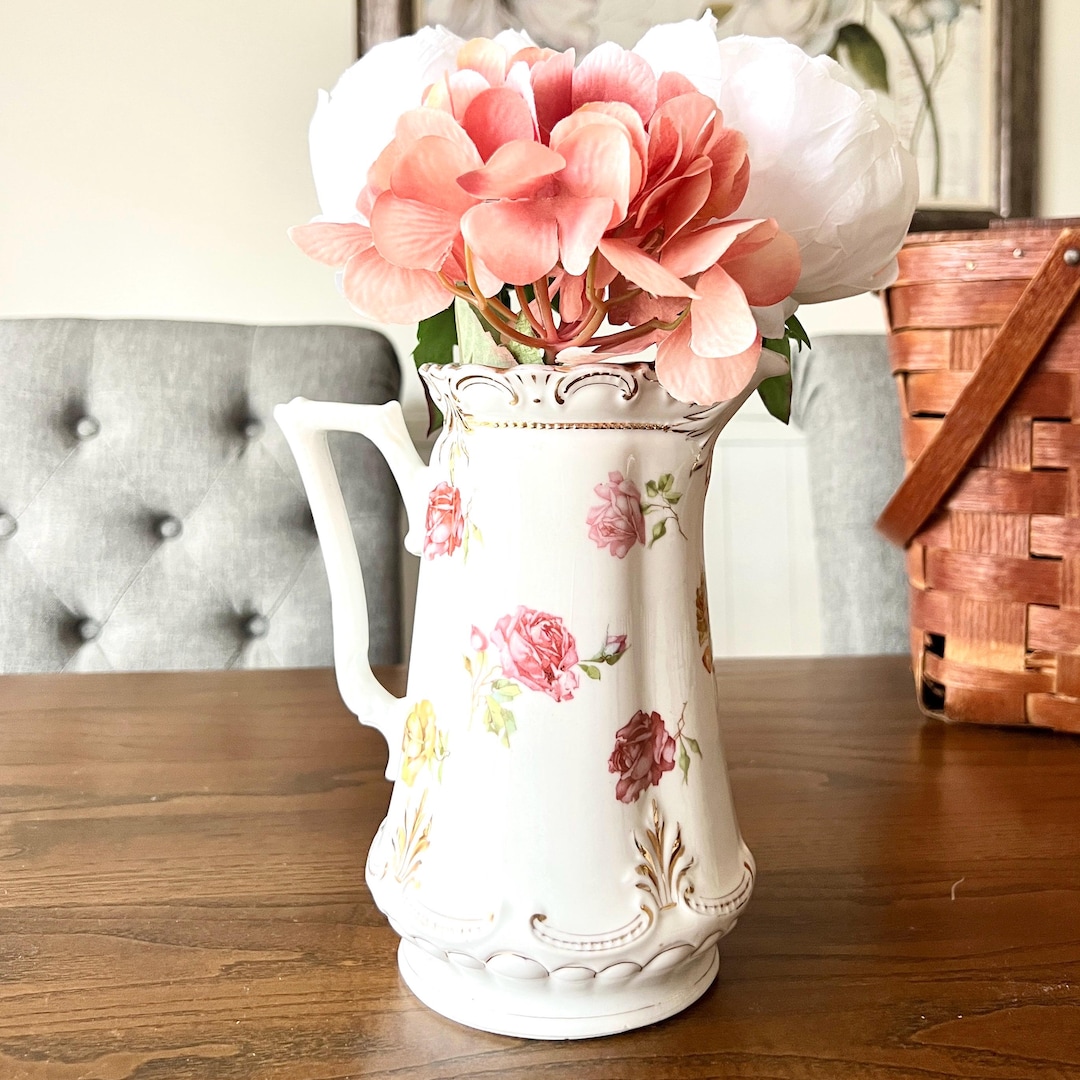 Vintage Porcelain Water Pitcher Floral Water Pitcher Vivianneroses - Etsy