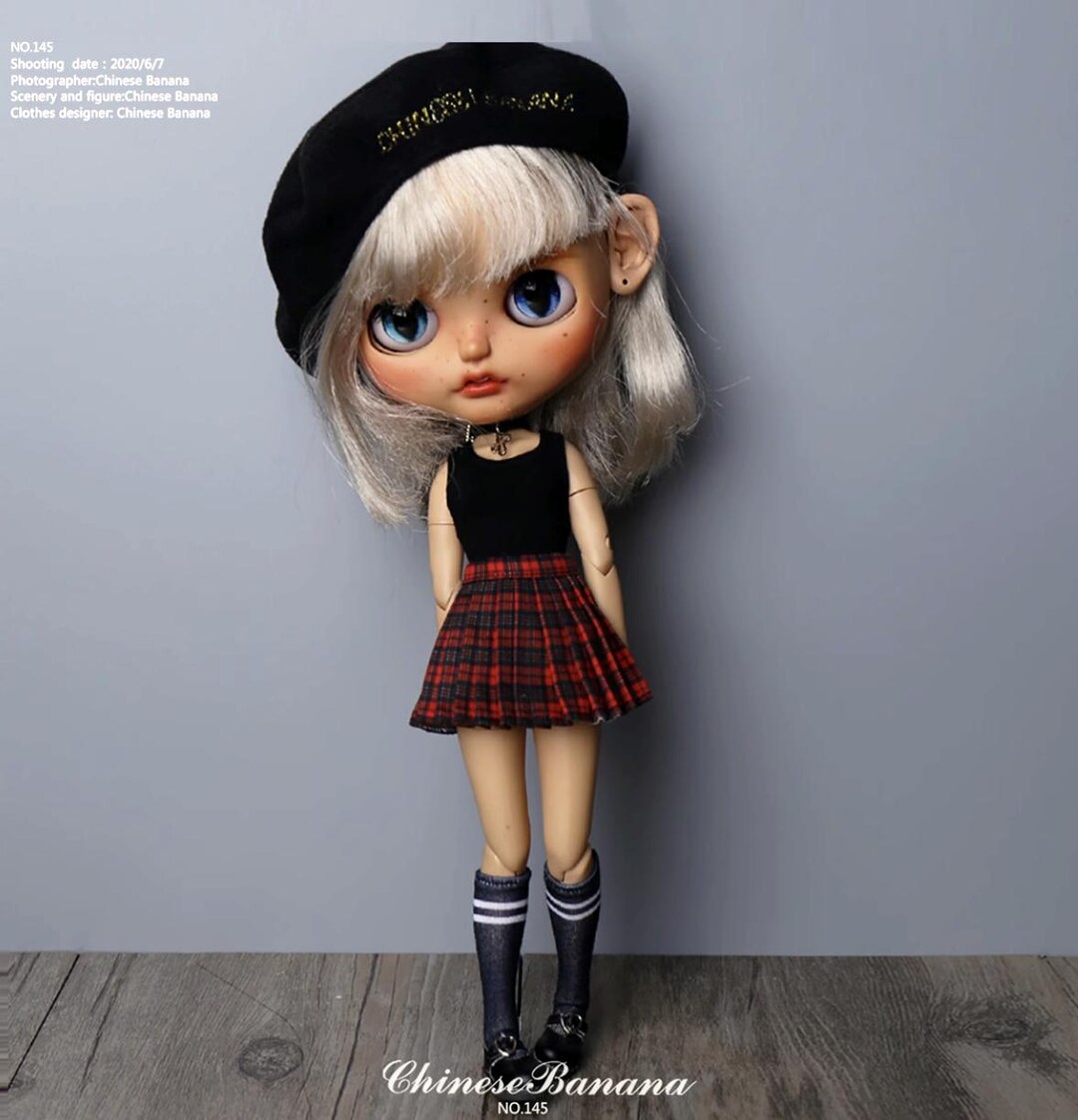 Black and Red Plaid Skirt Outfit for Blythe Dolls | Blythe Obitsu 24 ...
