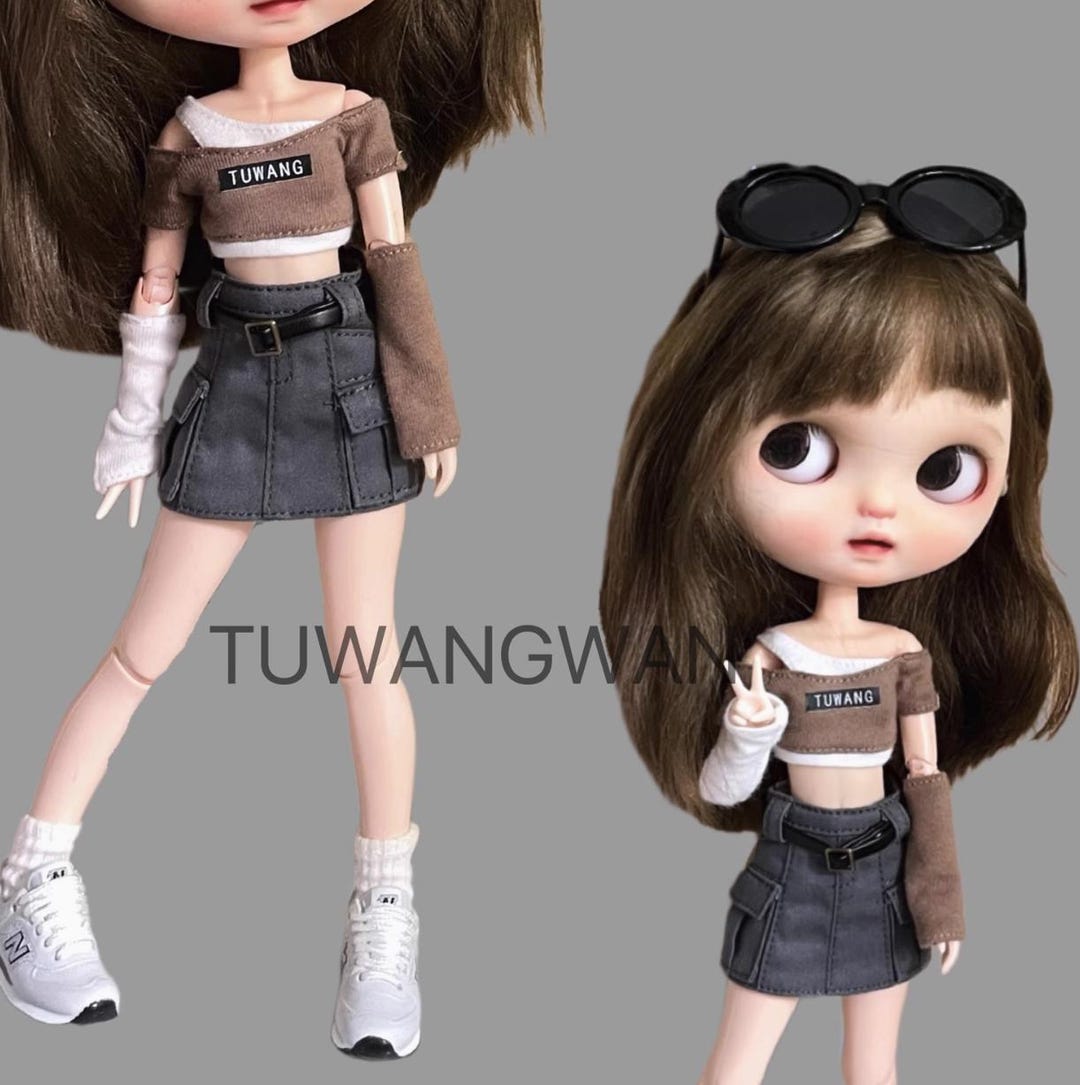Edgy One-sleeve Crop Top for Blythe Dolls – Two-tone Streetwear Doll ...