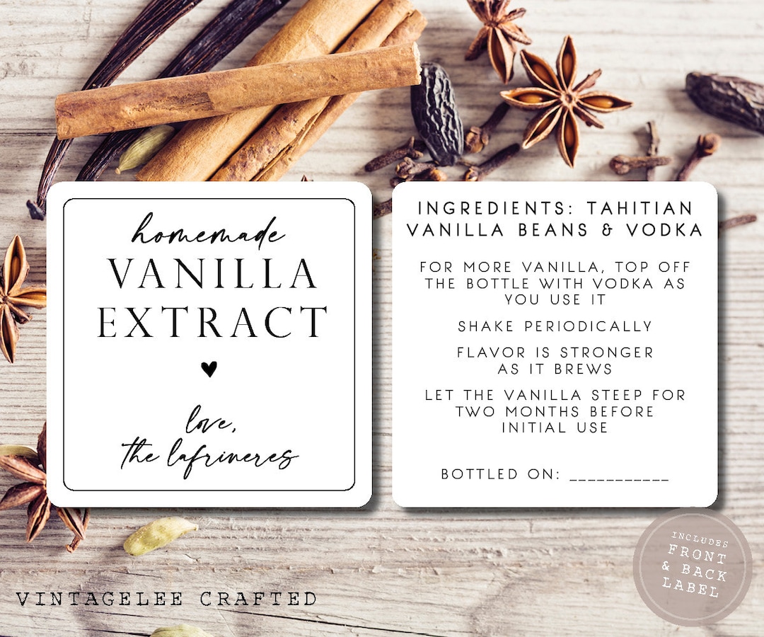 Vanilla Extract Labels, Homemade Vanilla Labels Front and Back ...