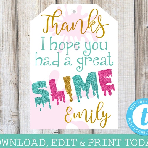 Slime Favor Tags Printable Slime Party Favor Tags Instant - Etsy