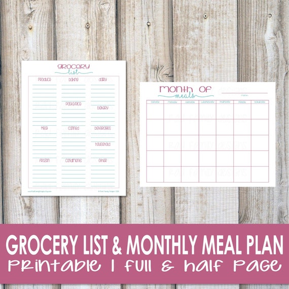 Items similar to MONTHLY MEAL Plan Calendar Grocery List Insert A5 Menu ...