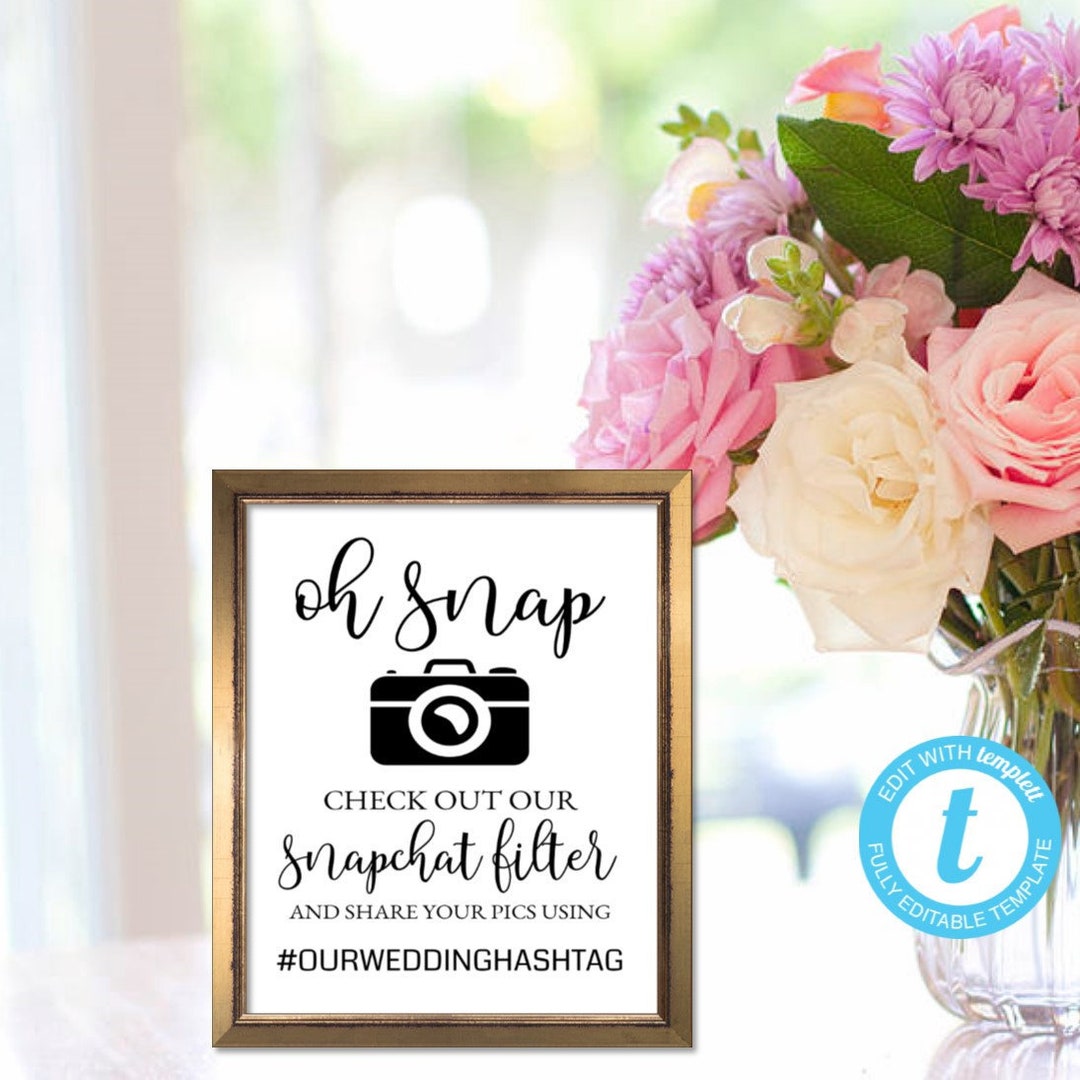 OH SNAP HASHTAG Sign, Wedding Sign, Wedding Decor, Snapchat Filter ...
