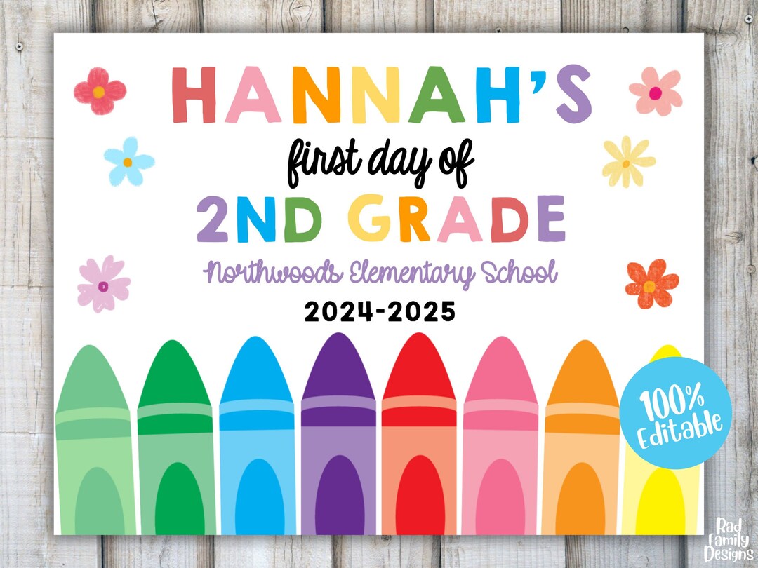 FIRST DAY of SCHOOL| Second Grade Back to School Sign, 1st Day of 2nd ...