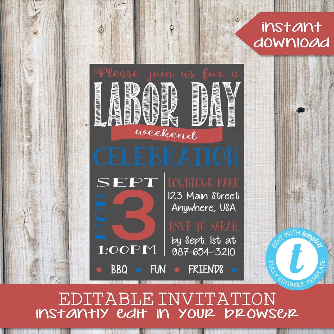 LABOR DAY INVITATION Labor Day Weekend Summer Cookout Block Party Red ...