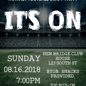 FANTASY FOOTBALL FANTASY Sports Invitation Fantasy Football Draft Party ...