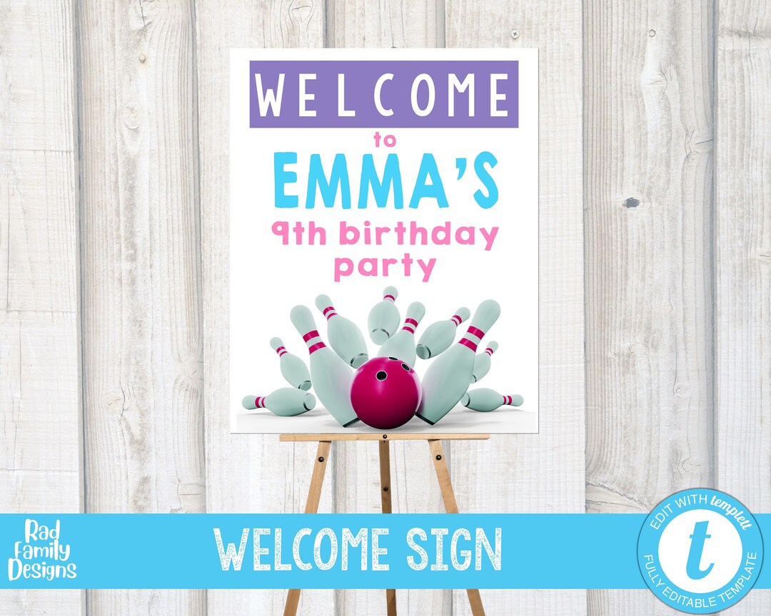 GIRL BOWLING PARTY Welcome Sign | Party Decorations Teen Girl Birthday ...