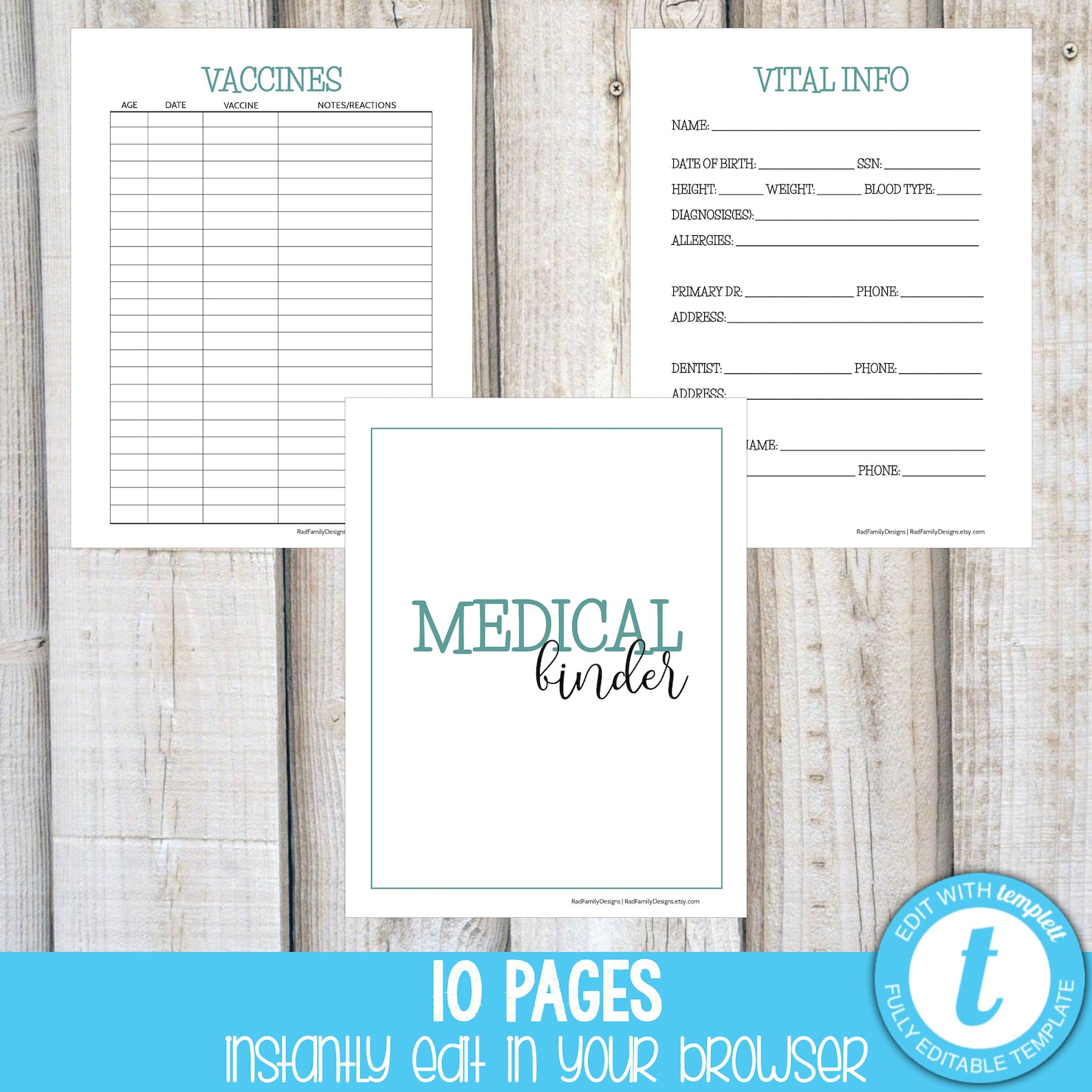 MEDICAL BINDER KIT Track Medical Records Custom Medical Tracker Doctor ...