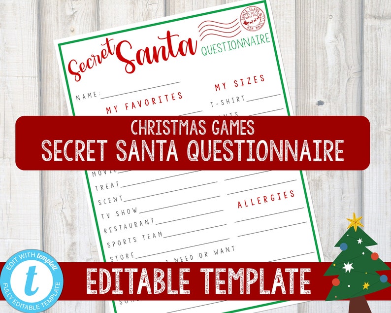 SECRET SANTA QUESTIONNAIRE Secret Santa Letter Christmas - Etsy