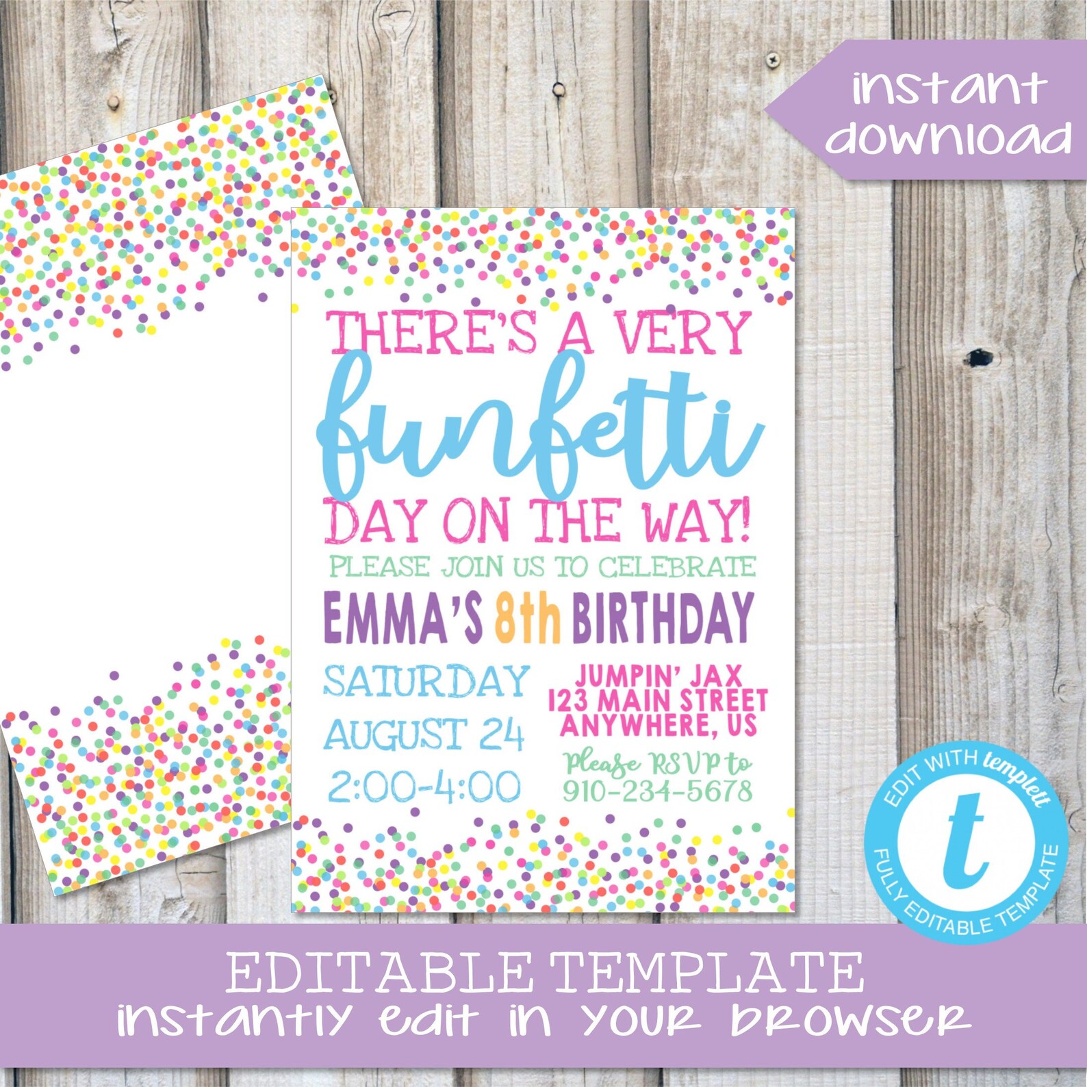 CONFETTI INVITATION Rainbow Invitation Printable Invite Bright - Etsy