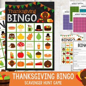 BINGO THANKSGIVING GAMES | Scavenger Hunt Fall Games Custom Bingo Cards ...