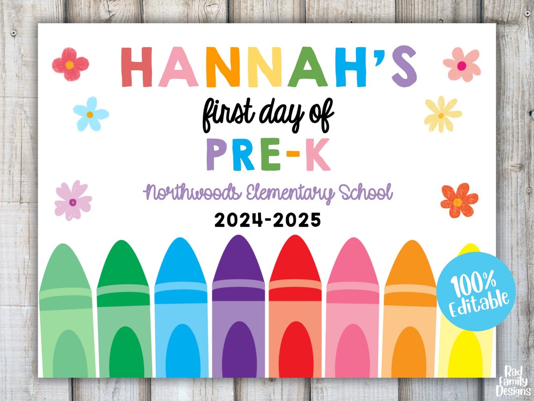 FIRST DAY of SCHOOL| Pre-k Back to School Sign, 1st Day of School ...