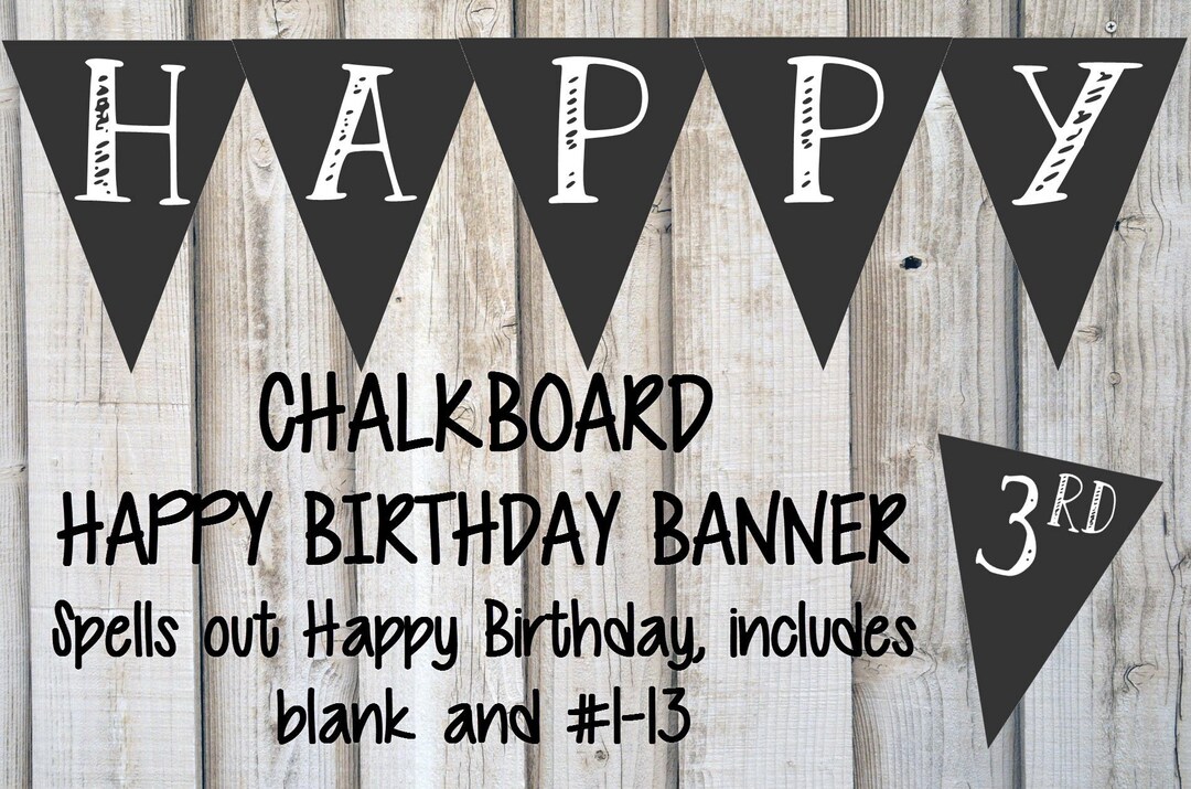 Chalkboard BIRTHDAY BANNER, DIY Printable Party Banner, Custom, Black ...