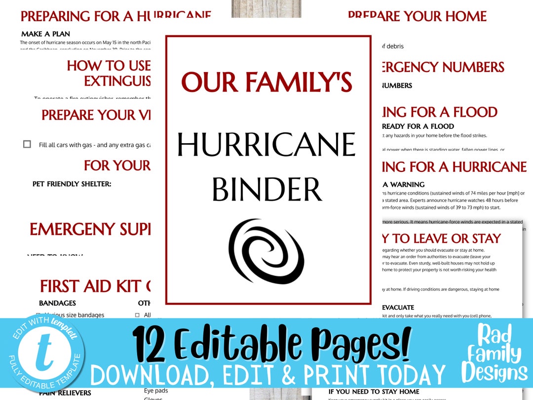 HURRICANE PREPAREDNESS CHECKLIST Editable Checklist Emergency Checklist ...