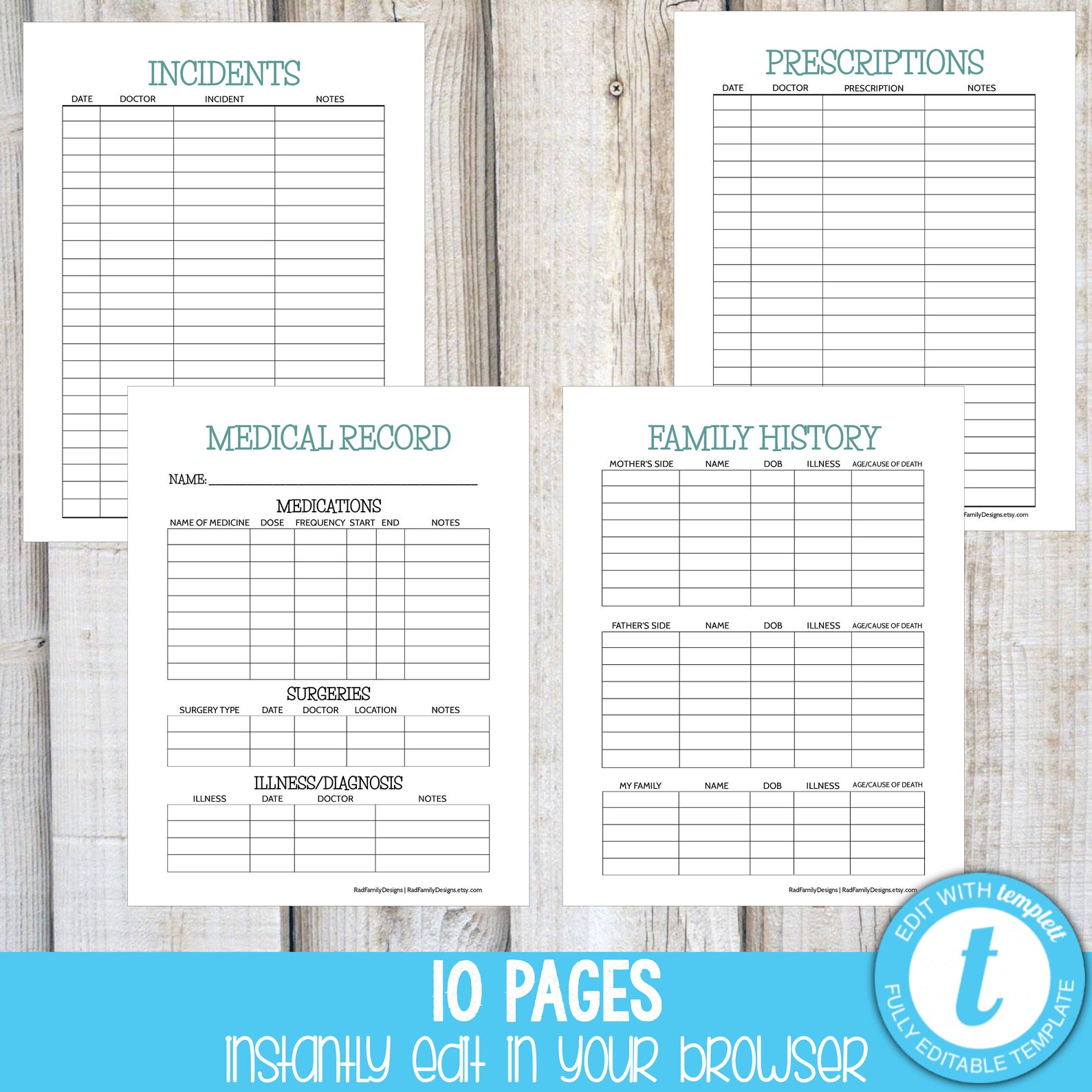 MEDICAL BINDER KIT Track Medical Records Custom Medical - Etsy