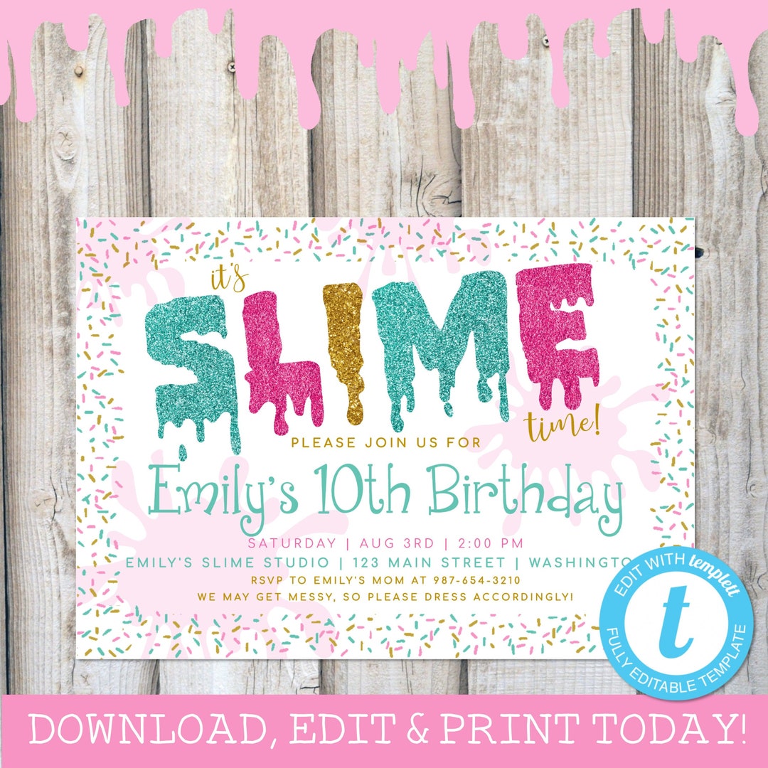SLIME BIRTHDAY PARTY Slime Invitation Slime Party Invite Girls Slime ...