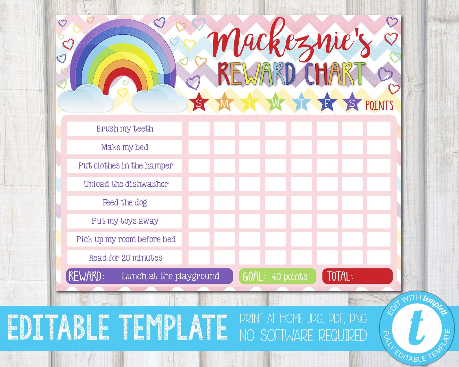 EDITABLE RAINBOW REWARD Chart Rainbow Behavior Chart Colorful Chore ...