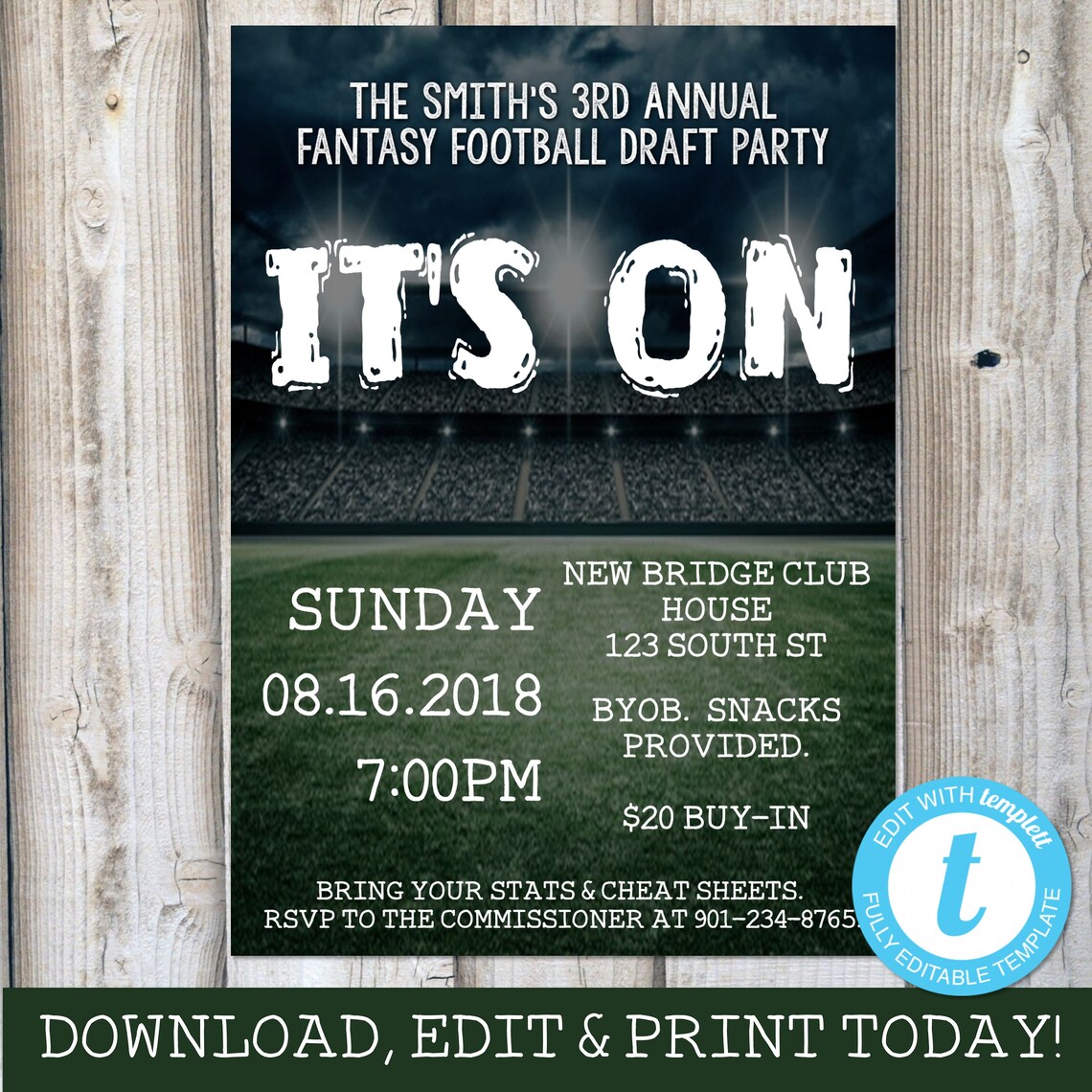 FANTASY FOOTBALL FANTASY Sports Invitation Fantasy Football Etsy