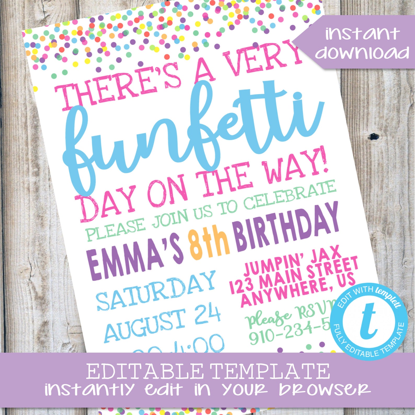 CONFETTI INVITATION Rainbow Invitation Printable Invite Bright - Etsy