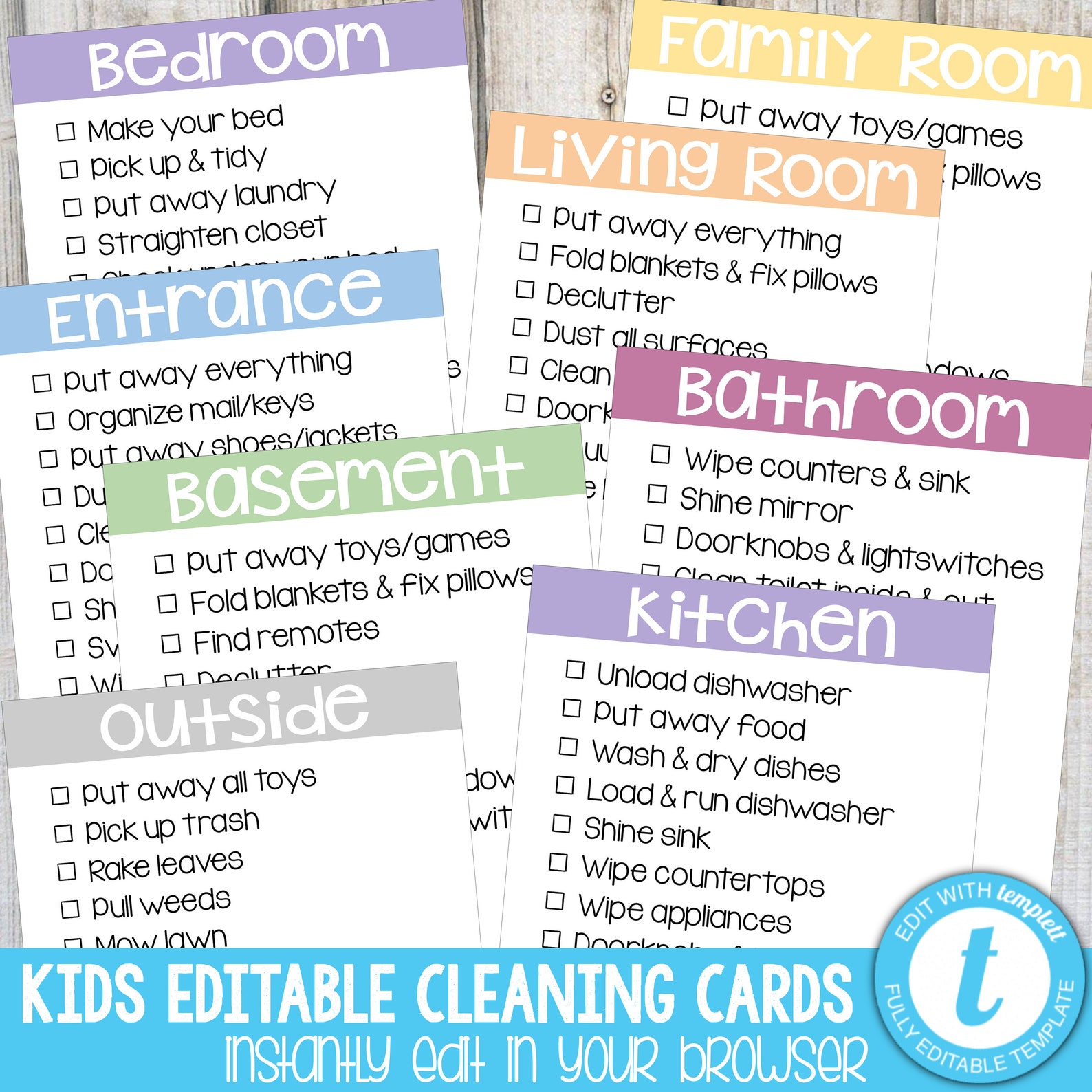 KIDS CLEANING CARDS Kids Chore Chart Responsibility Cards Room - Etsy