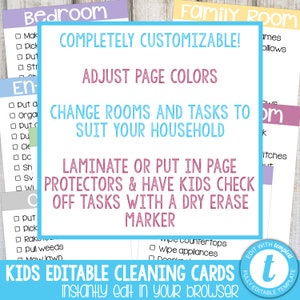 KIDS CLEANING CARDS Kids Chore Chart Responsibility Cards Room by Room ...