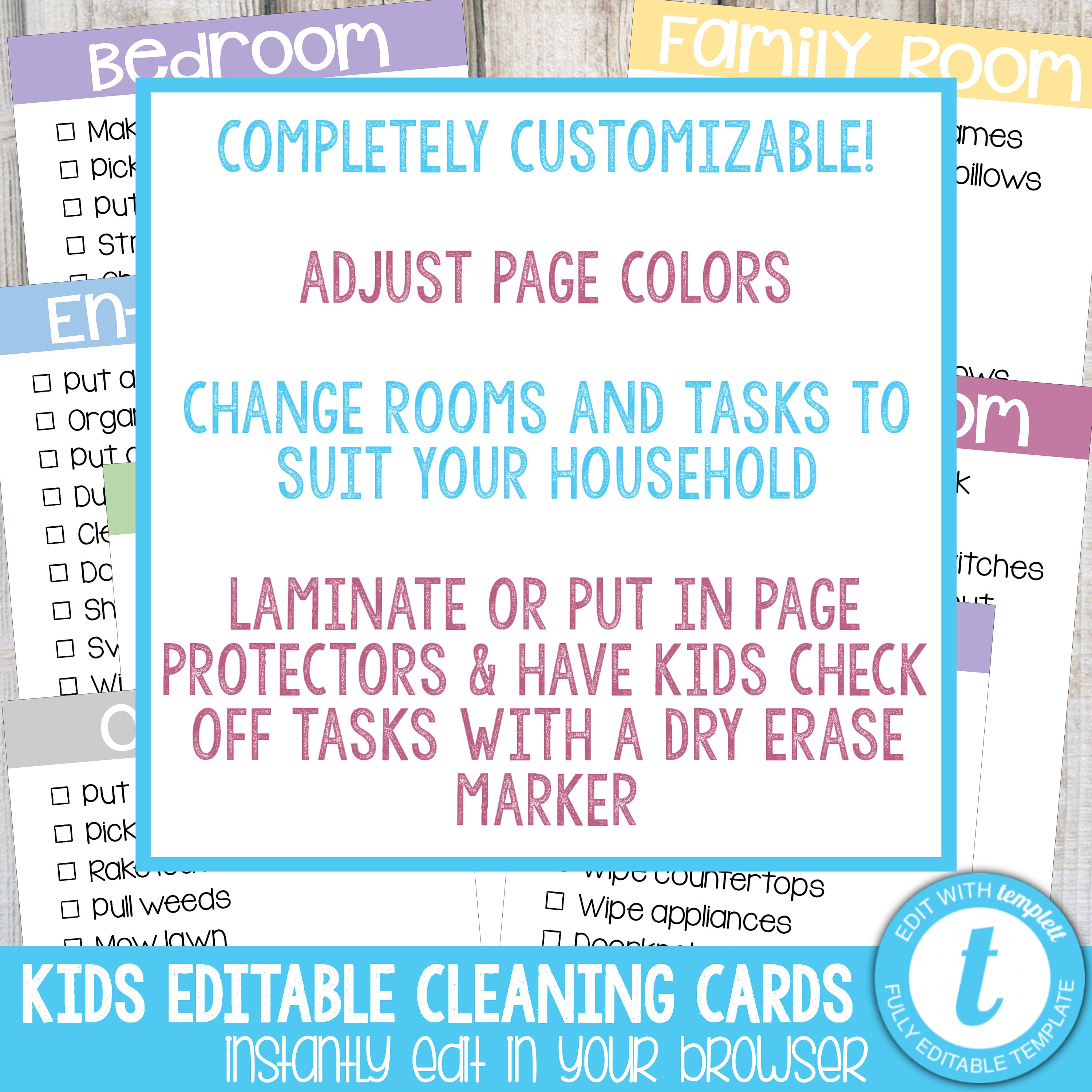KIDS CLEANING CARDS Kids Chore Chart Responsibility Cards Room - Etsy ...