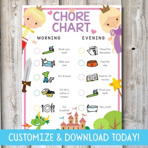 PINK PRINCESS KIDS Chore Chart | Cleaning Checklist Reward for Family ...