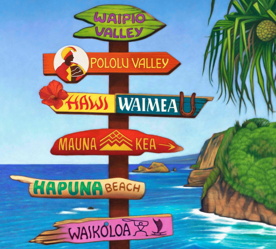 GO BIG Hawaiian Signpost Art Print Big Island. - Etsy