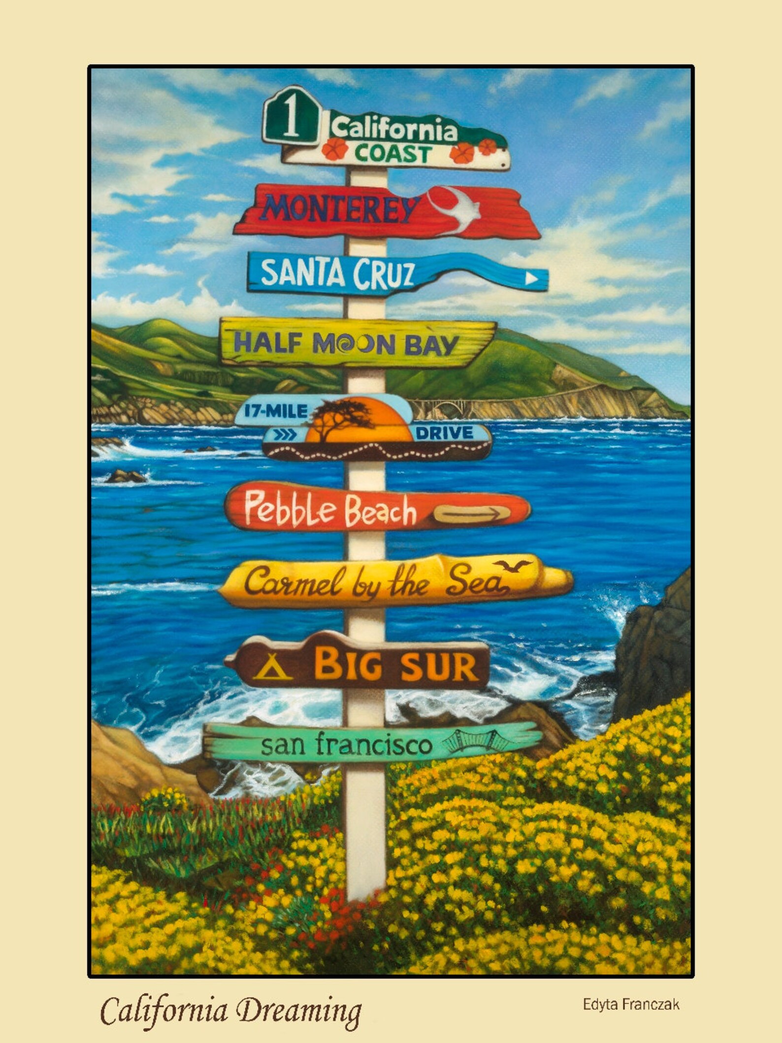 California Dreaming california Coast Travel Signpost Poster - Etsy