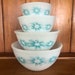 Rare Vintage Agee Pyrex Australian turquoise Flannel Flowers Nesting ...