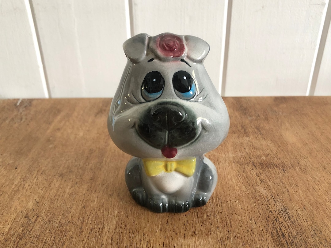 Vintage Ceramic Doe-eyed Grey Dog Made in Japan - Etsy