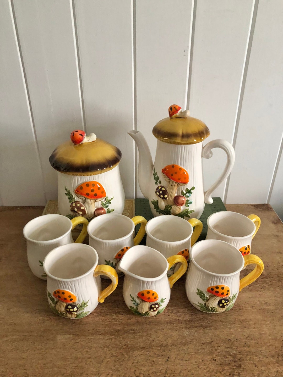 Vintage Ceramic Toadstool Tea Set Canister Cups Made in Japan - Etsy