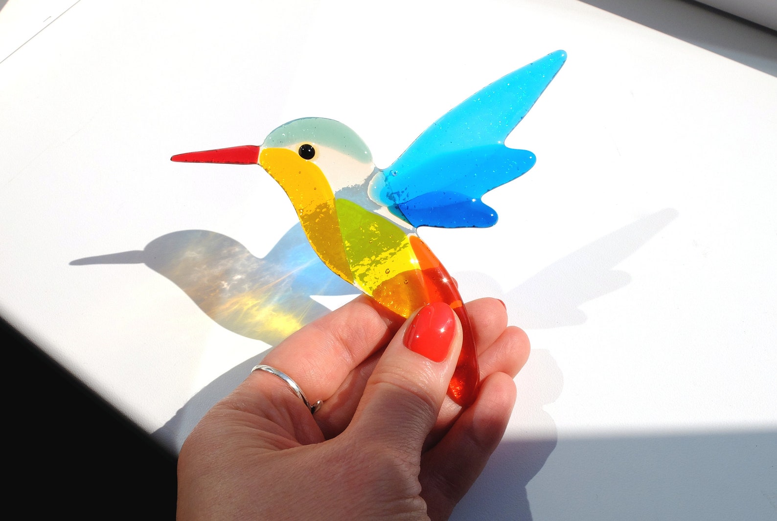 Hummingbird Fused Glass Suncatcherbird Suncatcher Glass - Etsy UK