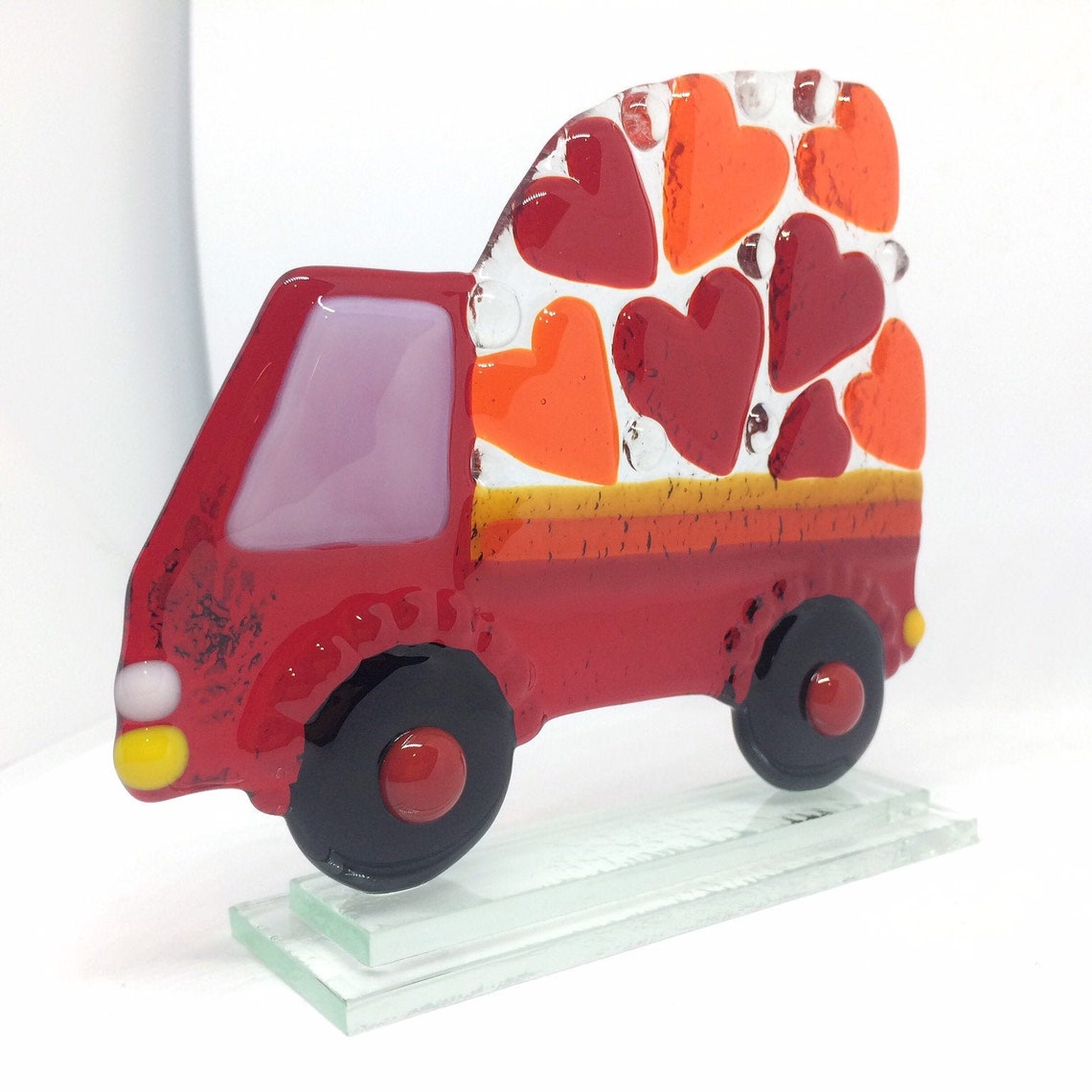 Handmade Fused Glass Car With Hearts Red Truck Valentine - Etsy