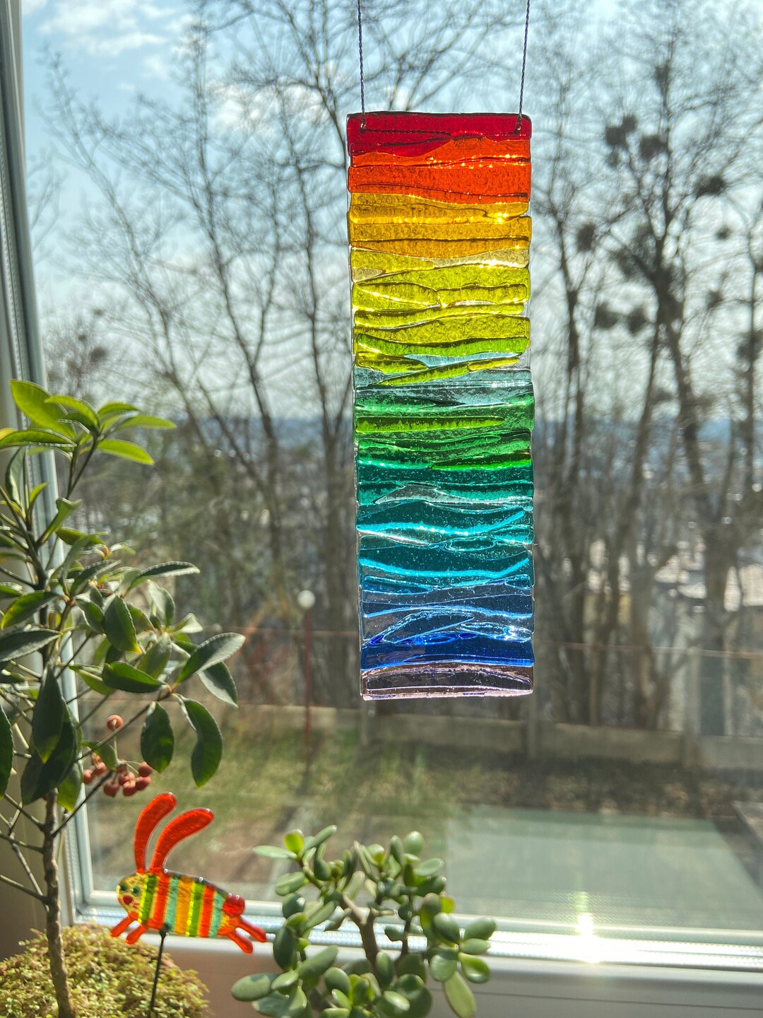 Fused Glass Rainbow Suncatcher: Handmade Window Decor - Etsy